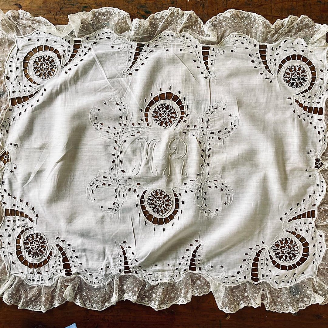 Antique Fine Lace Tablecloth - Early 1900s Embroidered Mat, Handcrafted ...