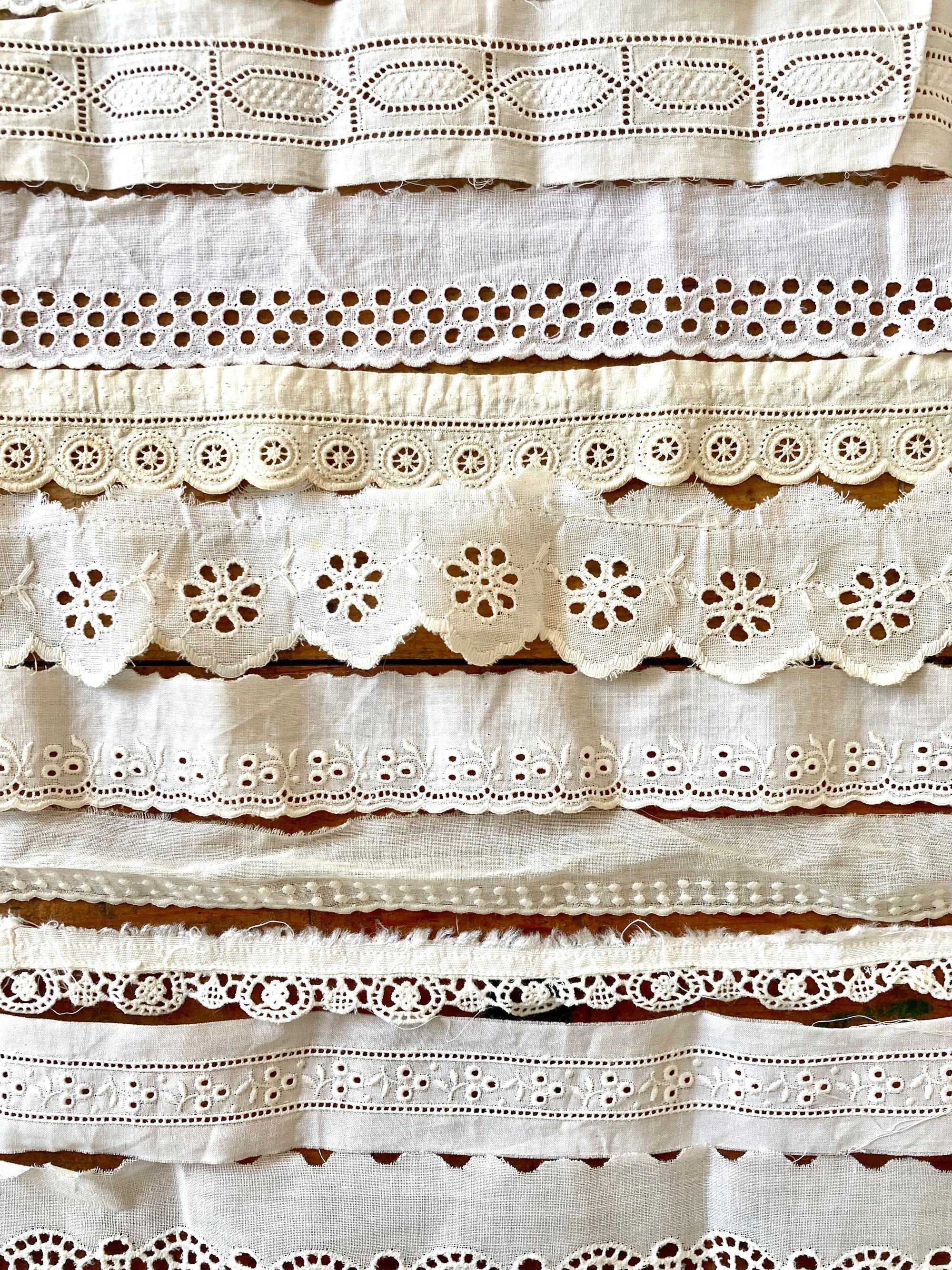 Antique and Vintage Lace and Trim Grab Bag. Anglaise Embroidery. 8 ...