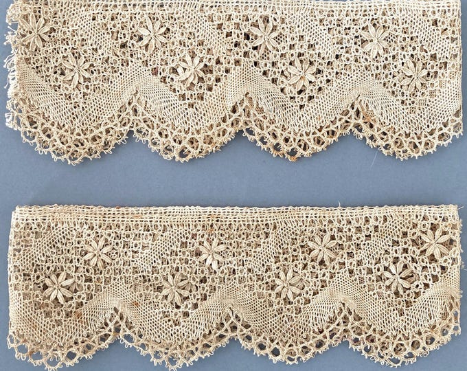 Antique Bobbin Lace. Early 20th Century Handmade Trim on Raw Linen With ...