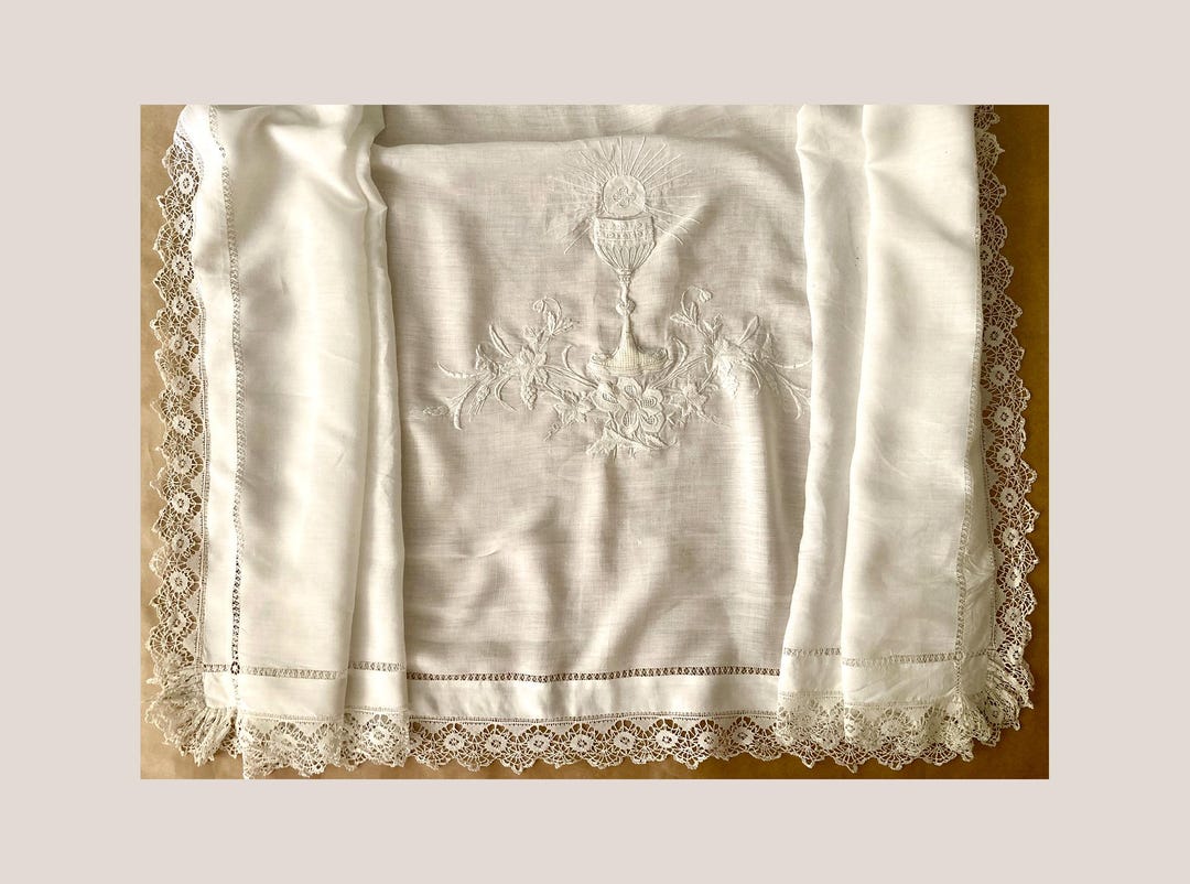 Vintage Hand Embroidered Lace French Ecclesiastical Altar Cloth ...