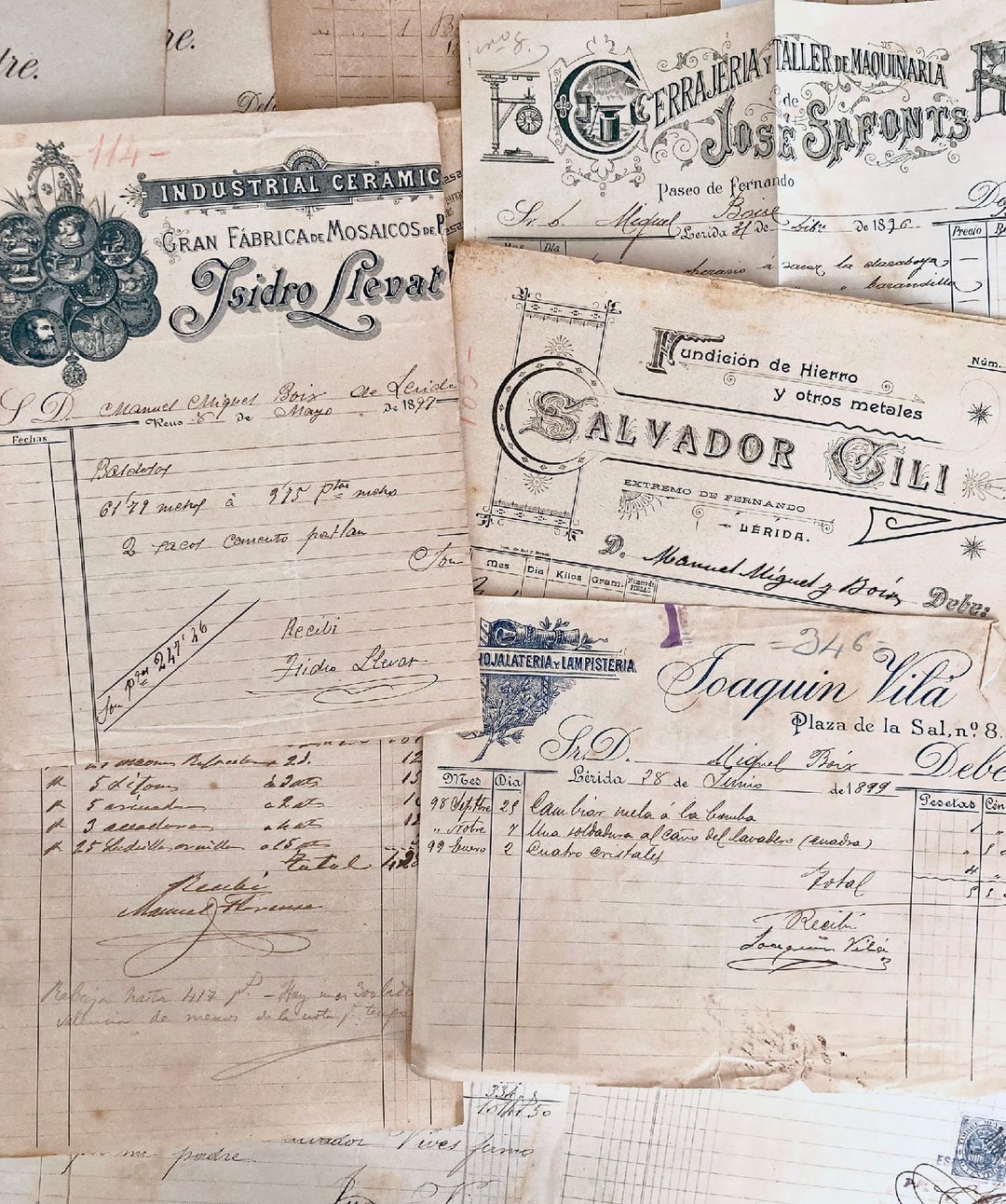 Antique Invoice Set - Lot of 3 Old Documents With Beautiful Logos ...