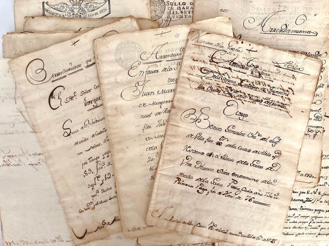 Antique 18th Century Calligraphy Notary Documents - Handwritten ...