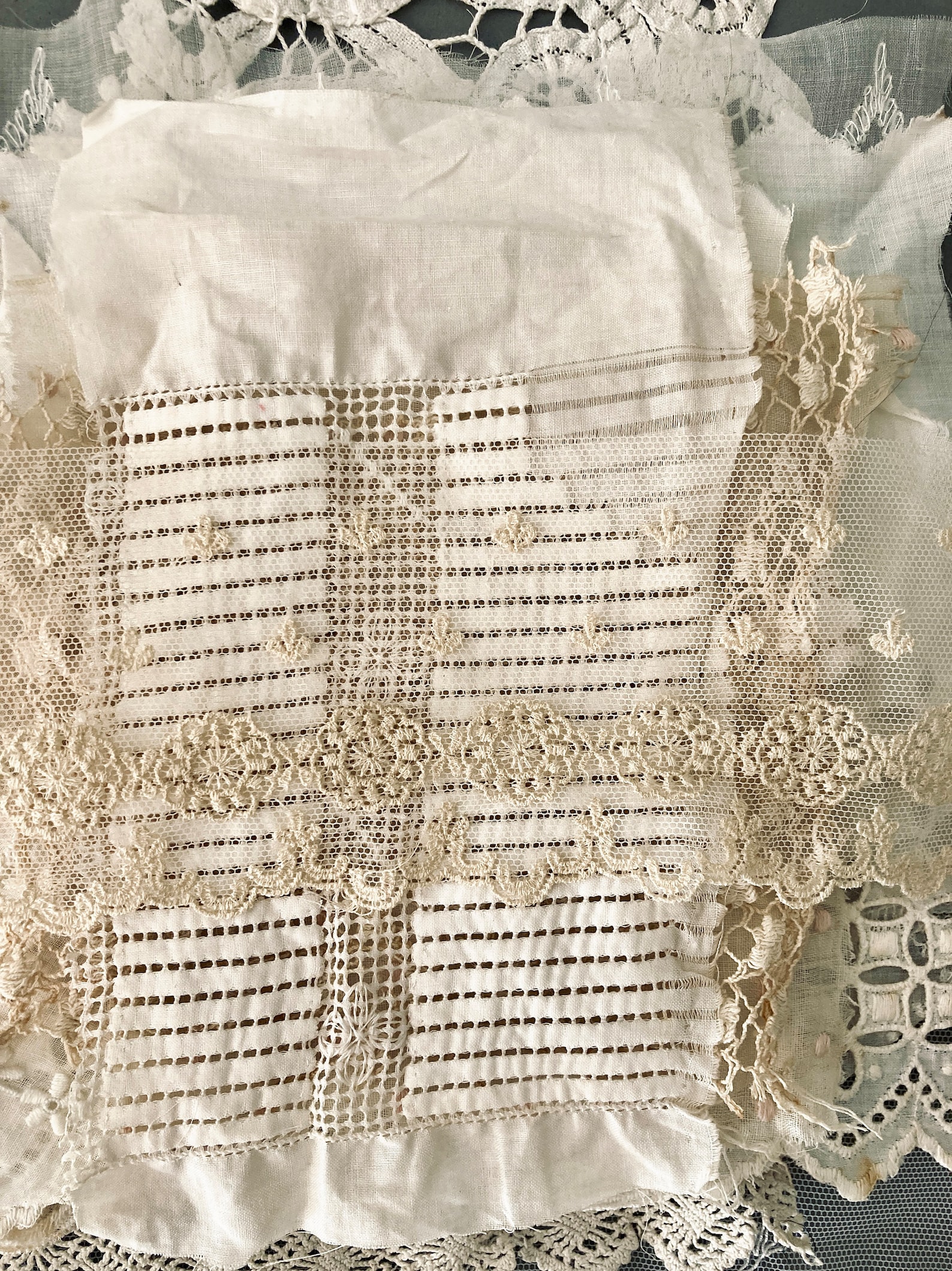 Vintage Lace and Fabric Scrap Pack – Antique Textile Bundle (50g / 22 ...