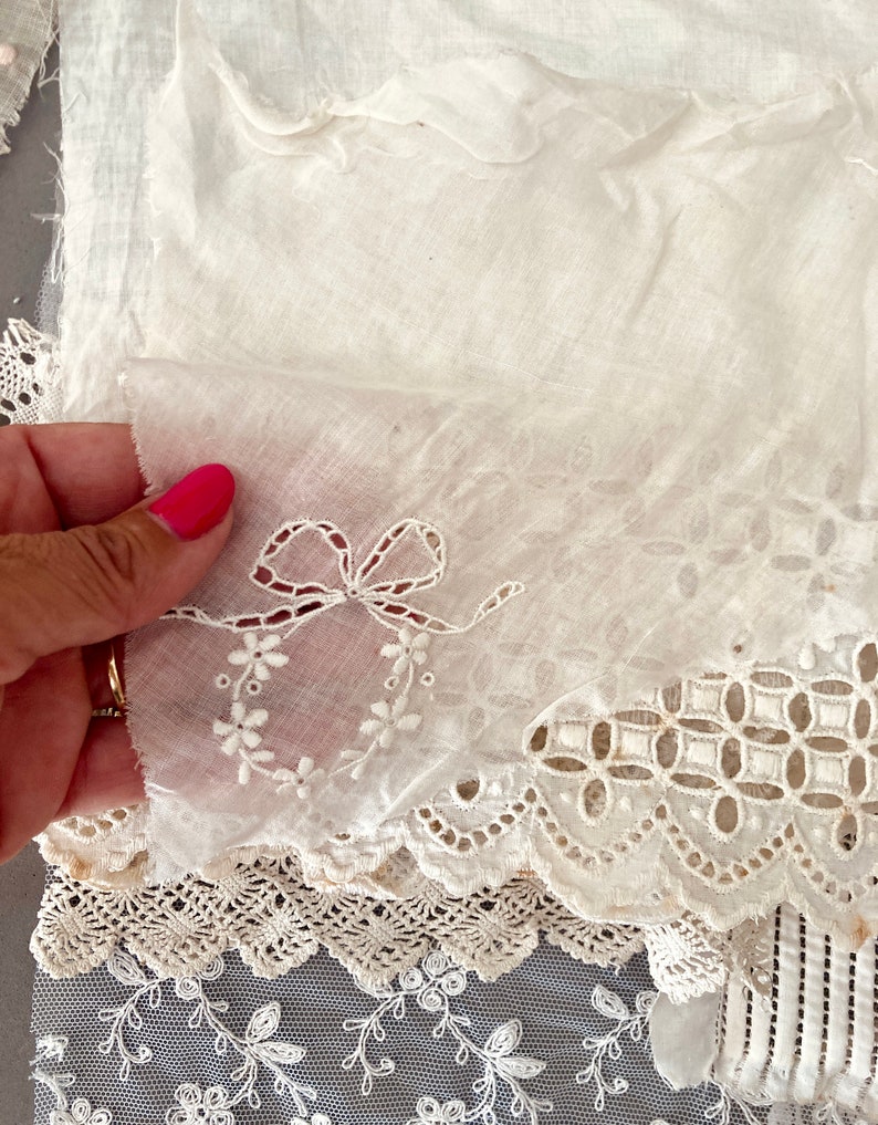 Vintage Lace and Fabric Scrap Pack – Antique Textile Bundle (50g / 22 ...