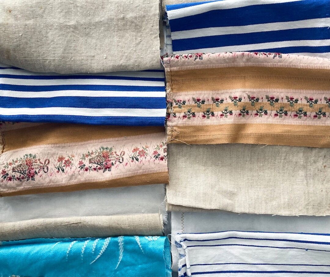 Antique Fabric Bundle: 5 Vintage Pieces of Unique Textiles. Early 20th ...