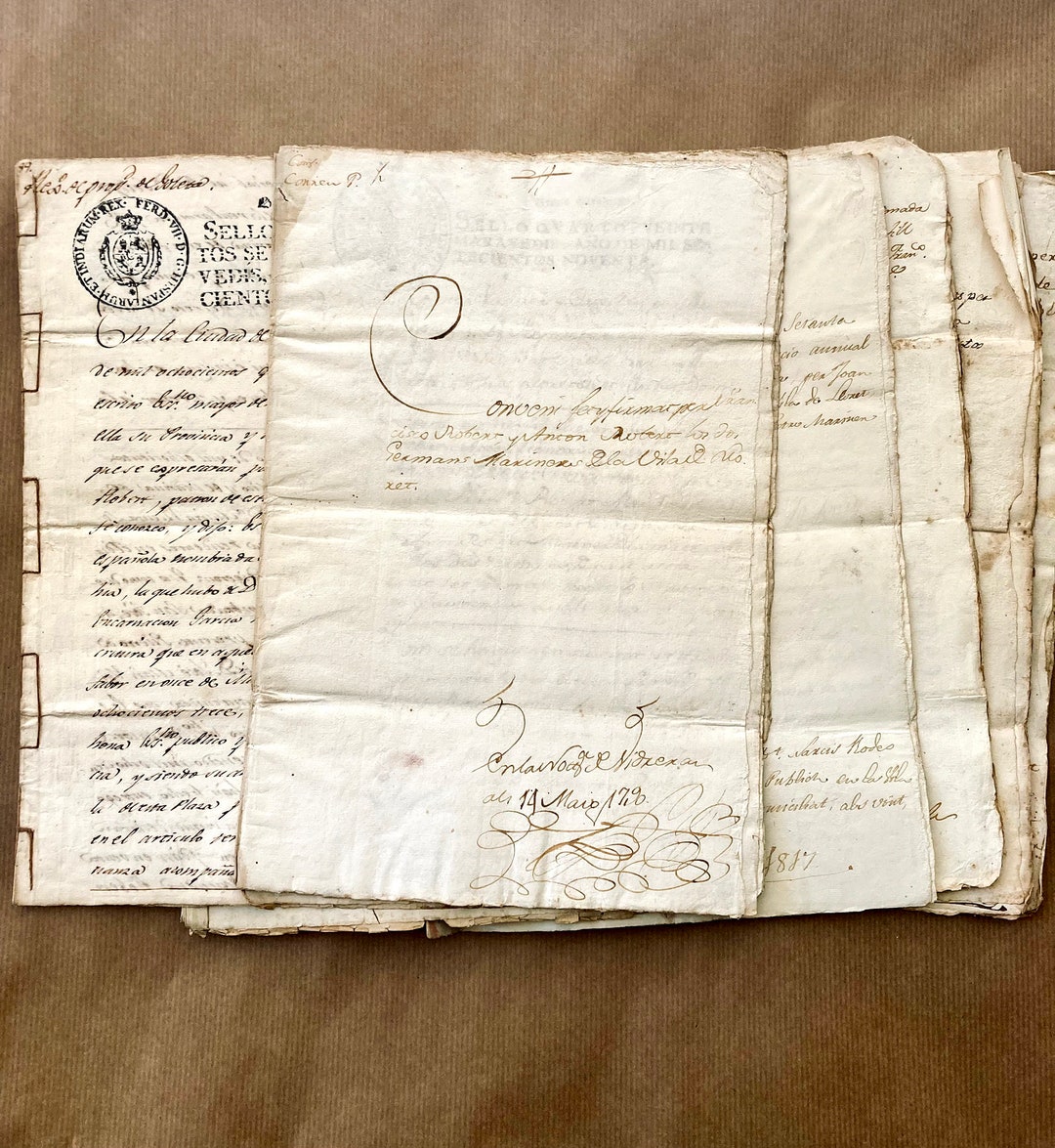 Antique Notarial Manuscript Act. Hand Written Document. Old Calligraphy ...