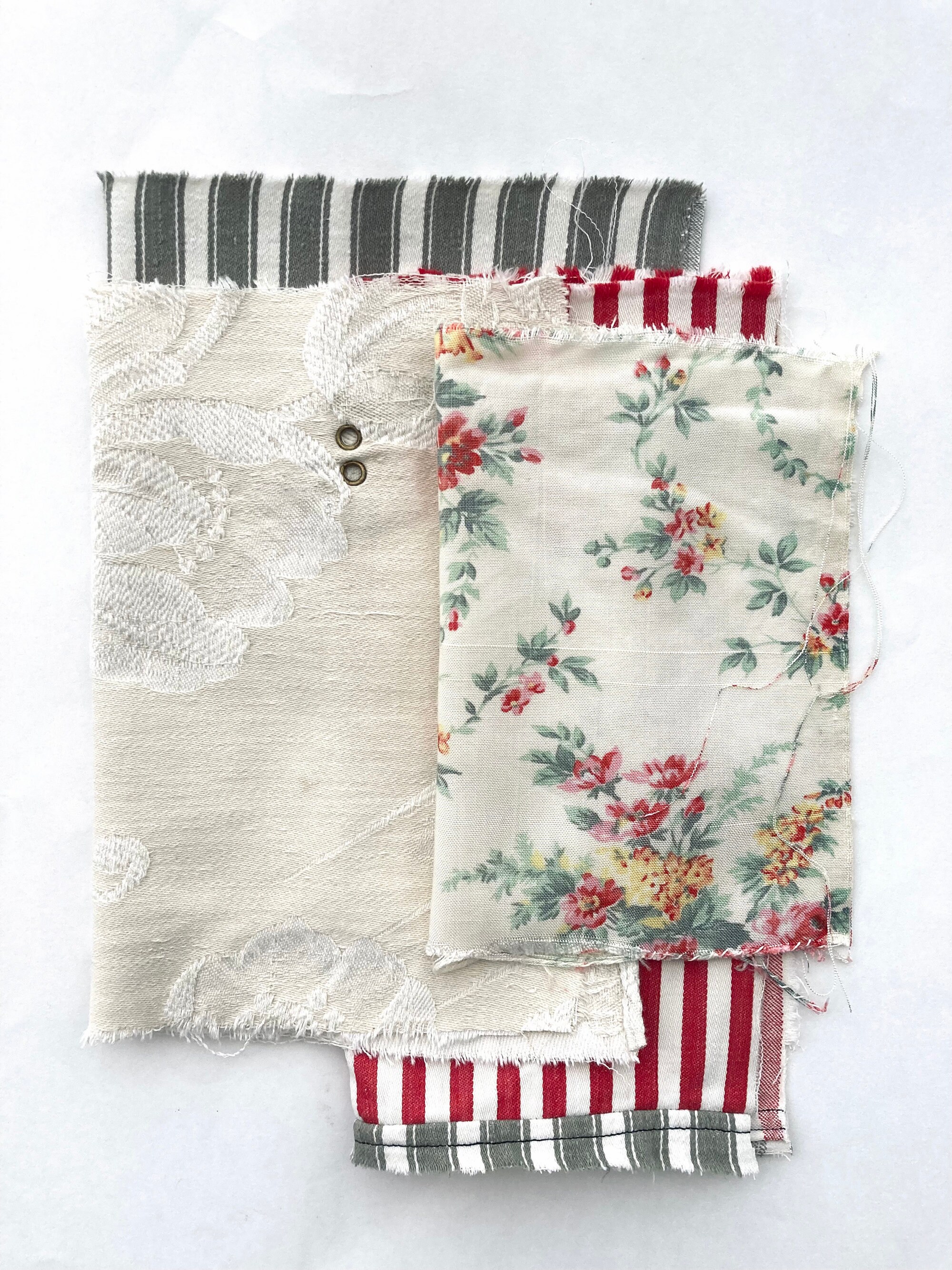 Vintage French Cotton Pieces for Crafting. Reclaimed Textile Remnants ...