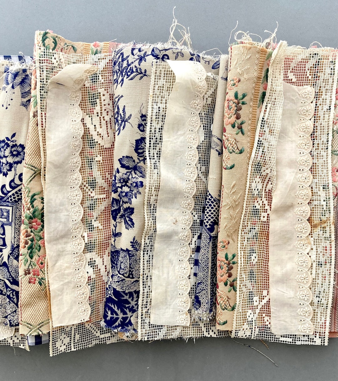 Vintage Linen, Cotton Pieces and Laces Set for Junk Journal, Slow ...