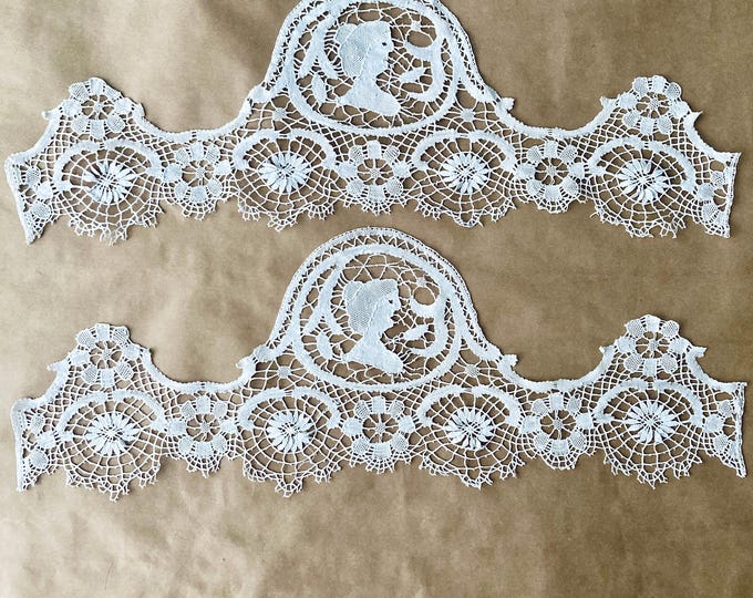Antique Lace Applique Set. Two Handmade Bobbin Laces Pieces With ...