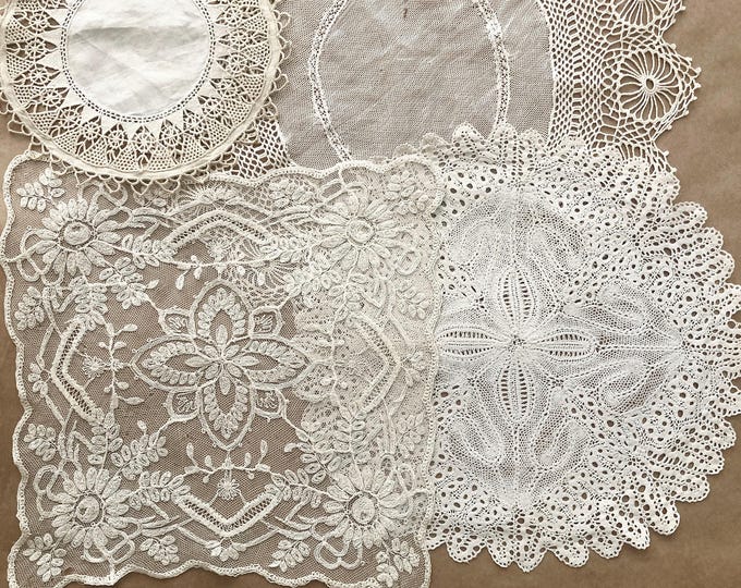 Antique and Vintage Doilies Set, White and Off-white Linen, Silk and ...