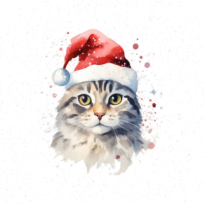 Christmas Cats Clipart, Watercolor Cats, Cat PNG, Winter Clipart ...