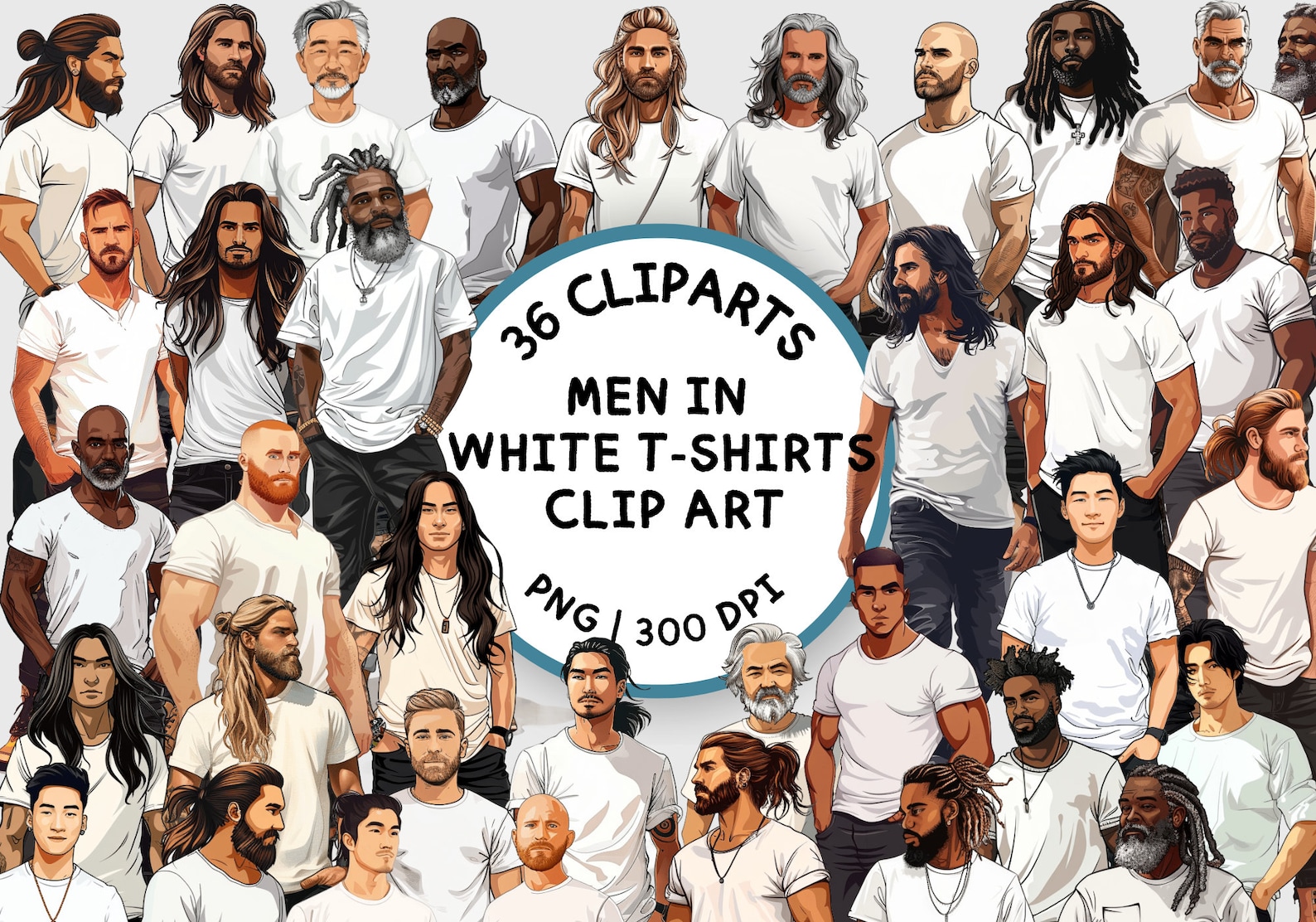 Men in White T-shirts Clipart, Male Clipart, Man PNG - Etsy