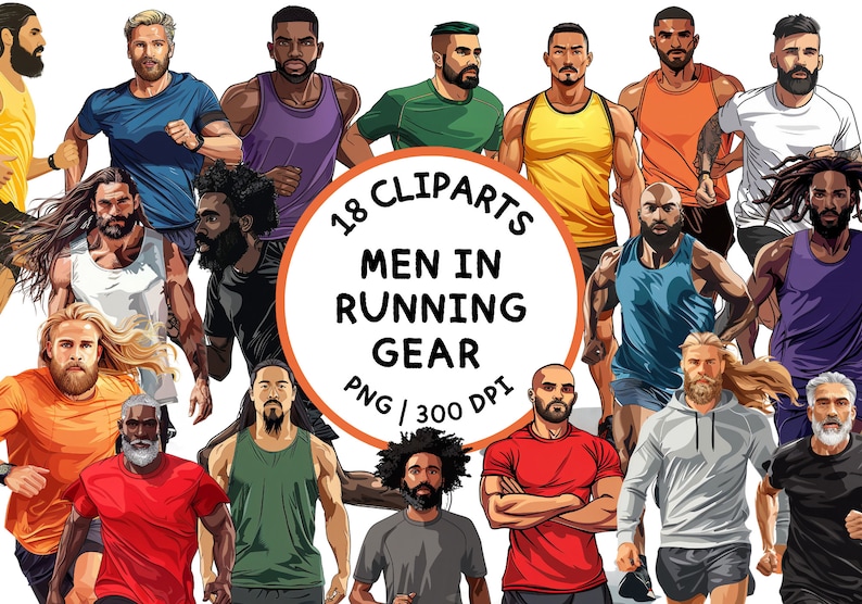 Men in Running Gear Clipart, Male Clipart, Man PNG - Etsy