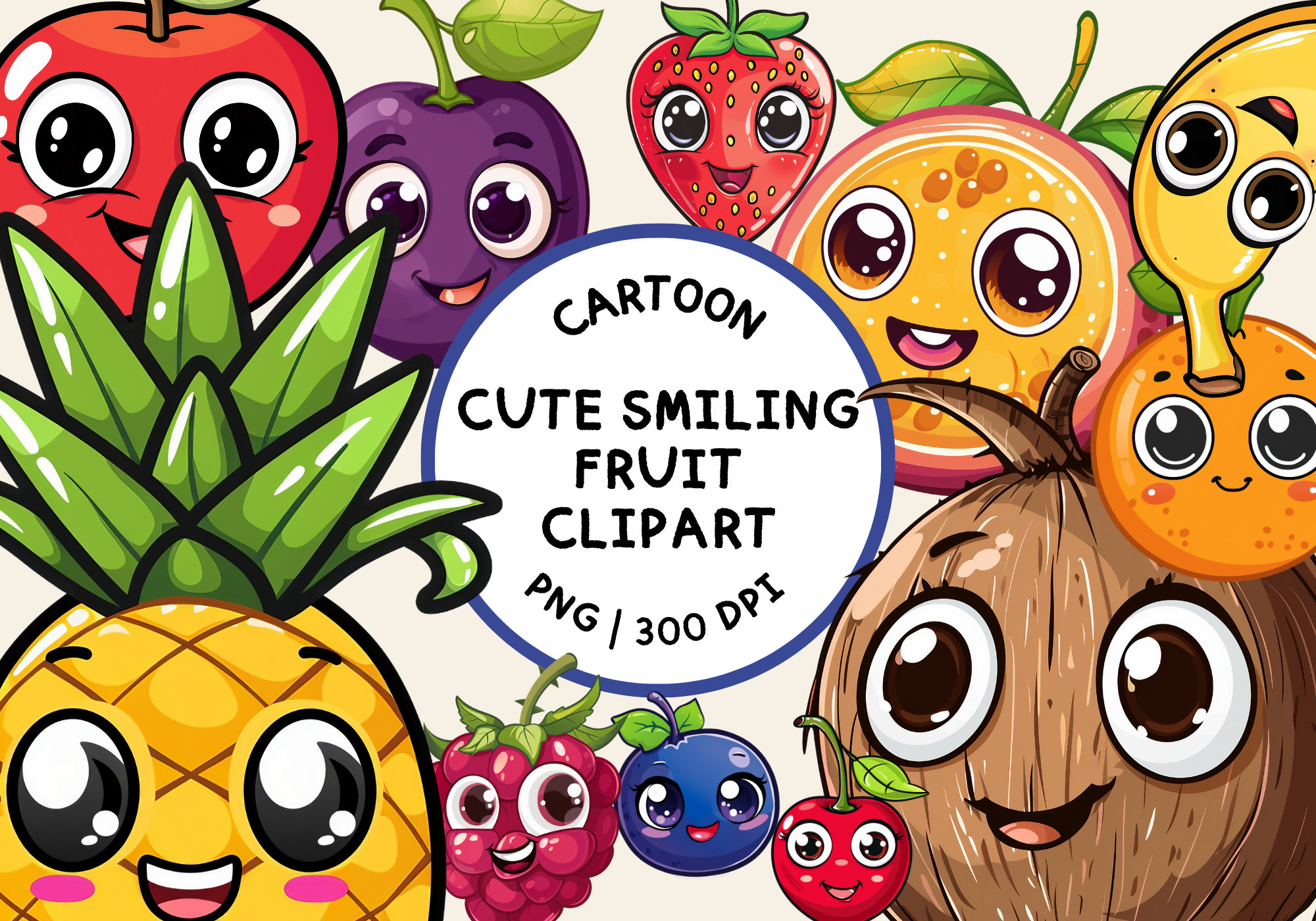 Cute Smiling Cartoon Fruits Clipart, Cute Fruits Smiling PNG, Smiling ...