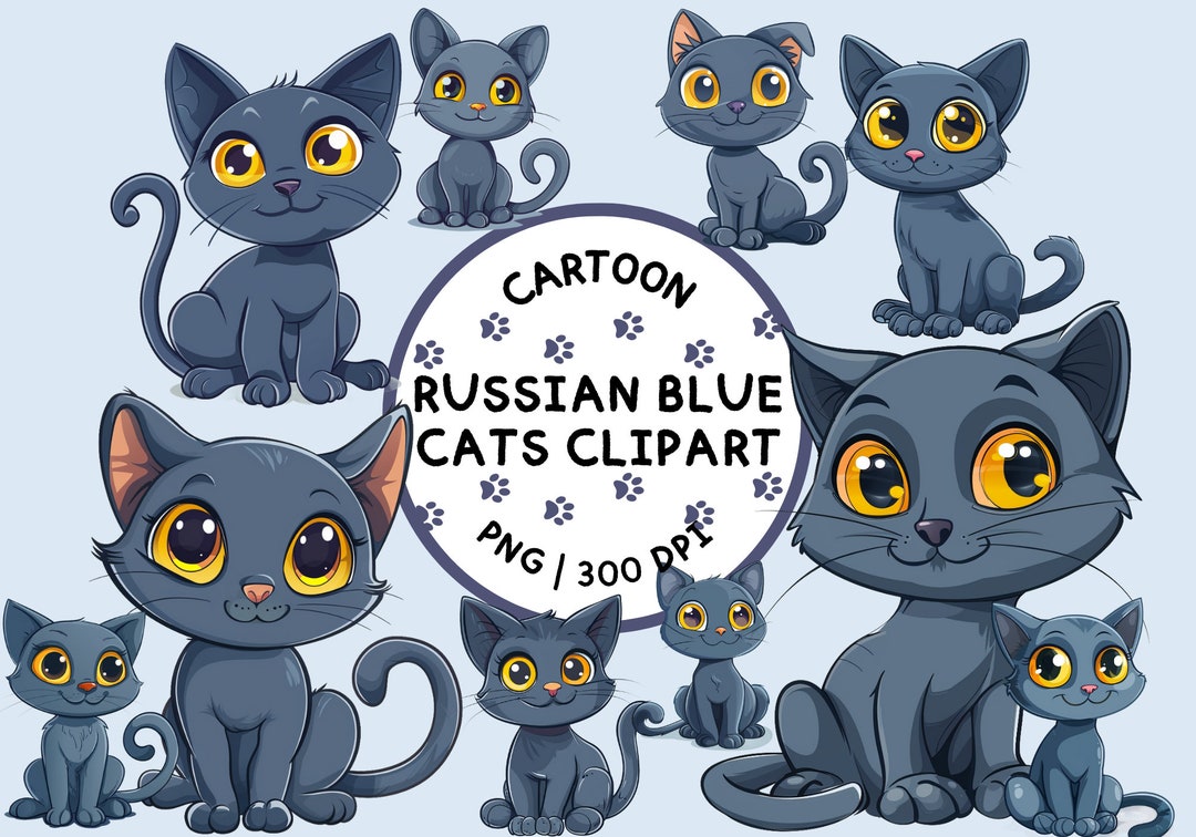 Russian Blue Cat Clipart, Cute Russian Blue Cats PNG, Feline Animals ...