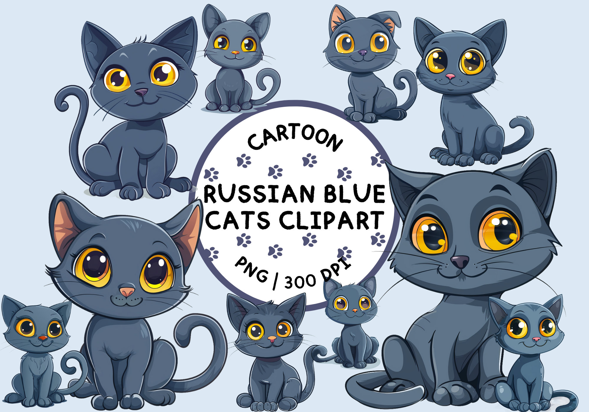 Russian Blue Cat Clipart, Cute Russian Blue Cats PNG, Feline Animals ...