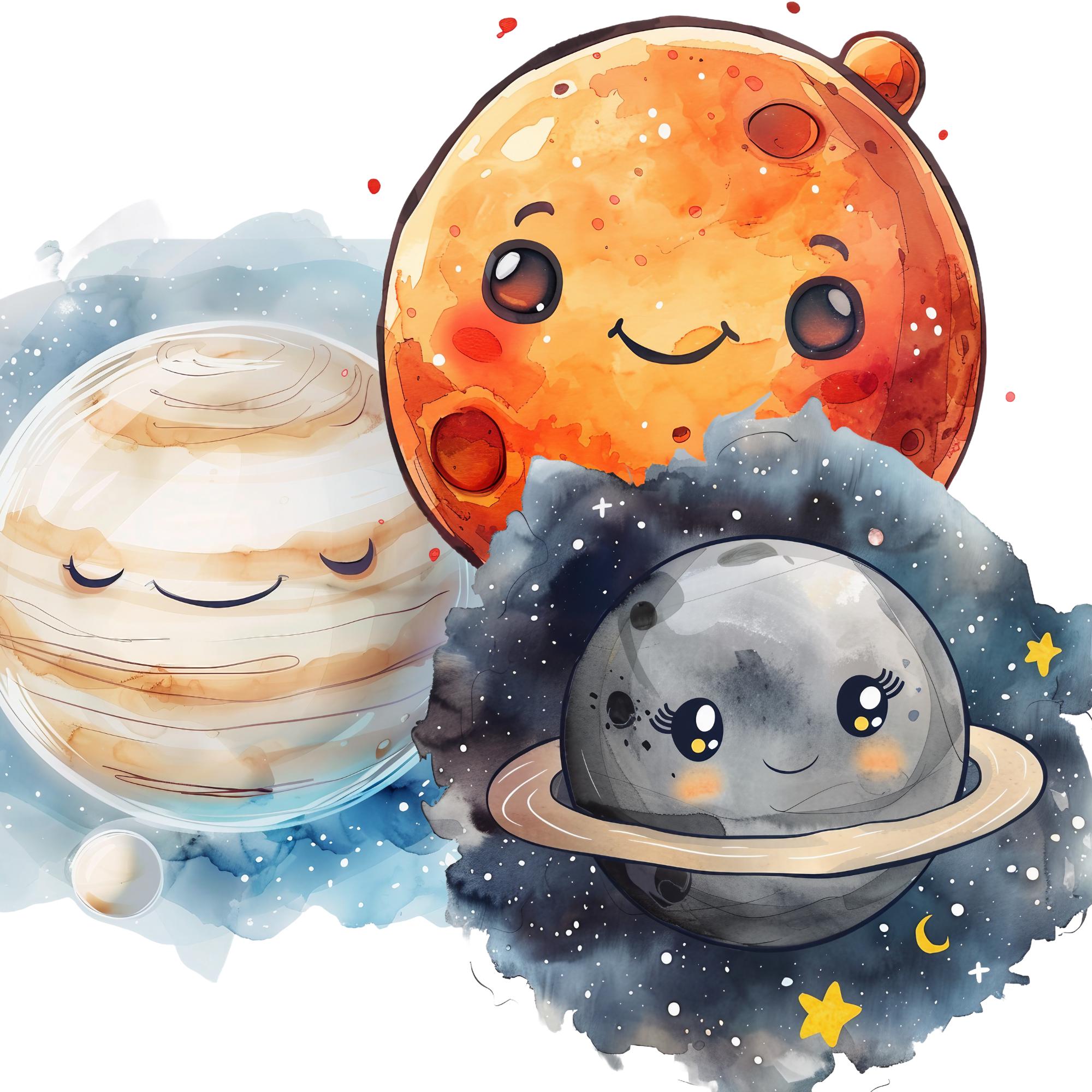 Cute Space Planets Clipart, Watercolor UFO, PNG, Cute Galaxy, Cartoon ...