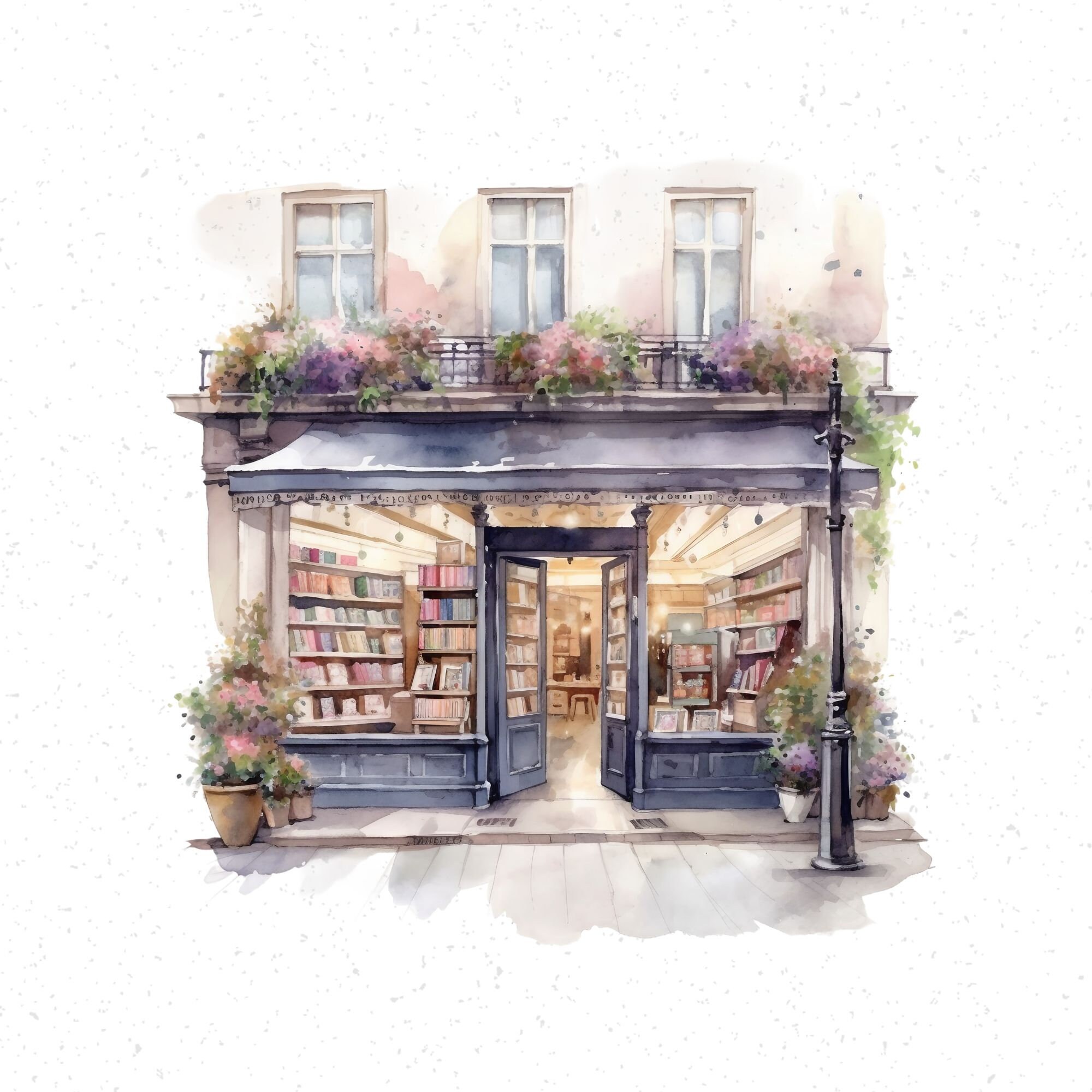 London Bookshop Watercolor Clipart, Book Lover Clipart, Book Worm PNG ...