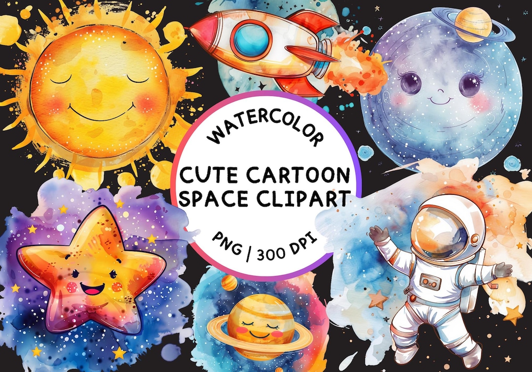 Cute Space Planets Clipart, Watercolor UFO, PNG, Cute Galaxy, Cartoon ...