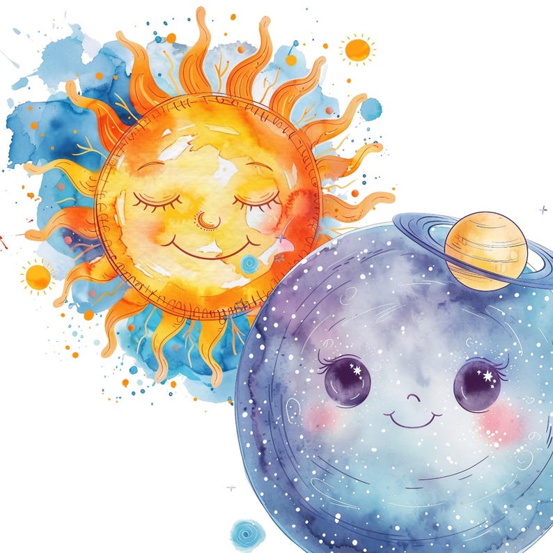 Cute Space Planets Clipart, Watercolor UFO, PNG, Cute Galaxy, Cartoon ...