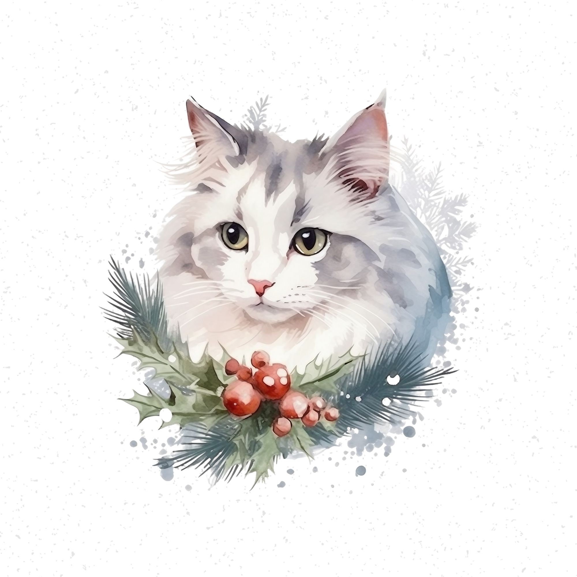 Christmas Cats Clipart, Watercolor Cats, Cat PNG, Winter Clipart ...