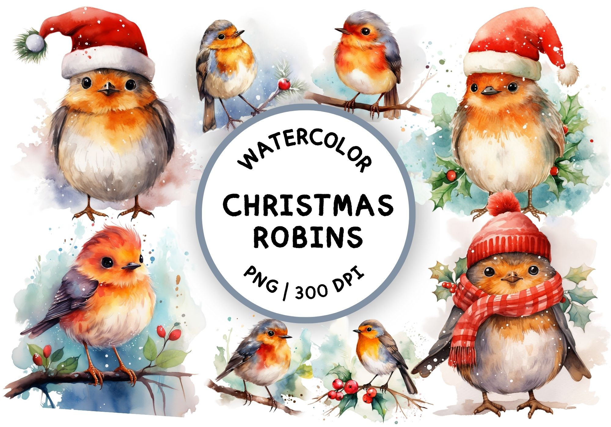 Christmas Robin Clipart, Watercolor Robin, Bird PNG, Red Robin, Winter ...