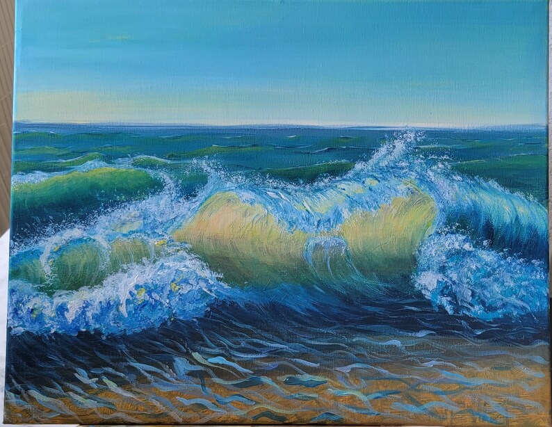 Sunny Day Seaside Landscape Poster Large Transparent Wave Print for ...