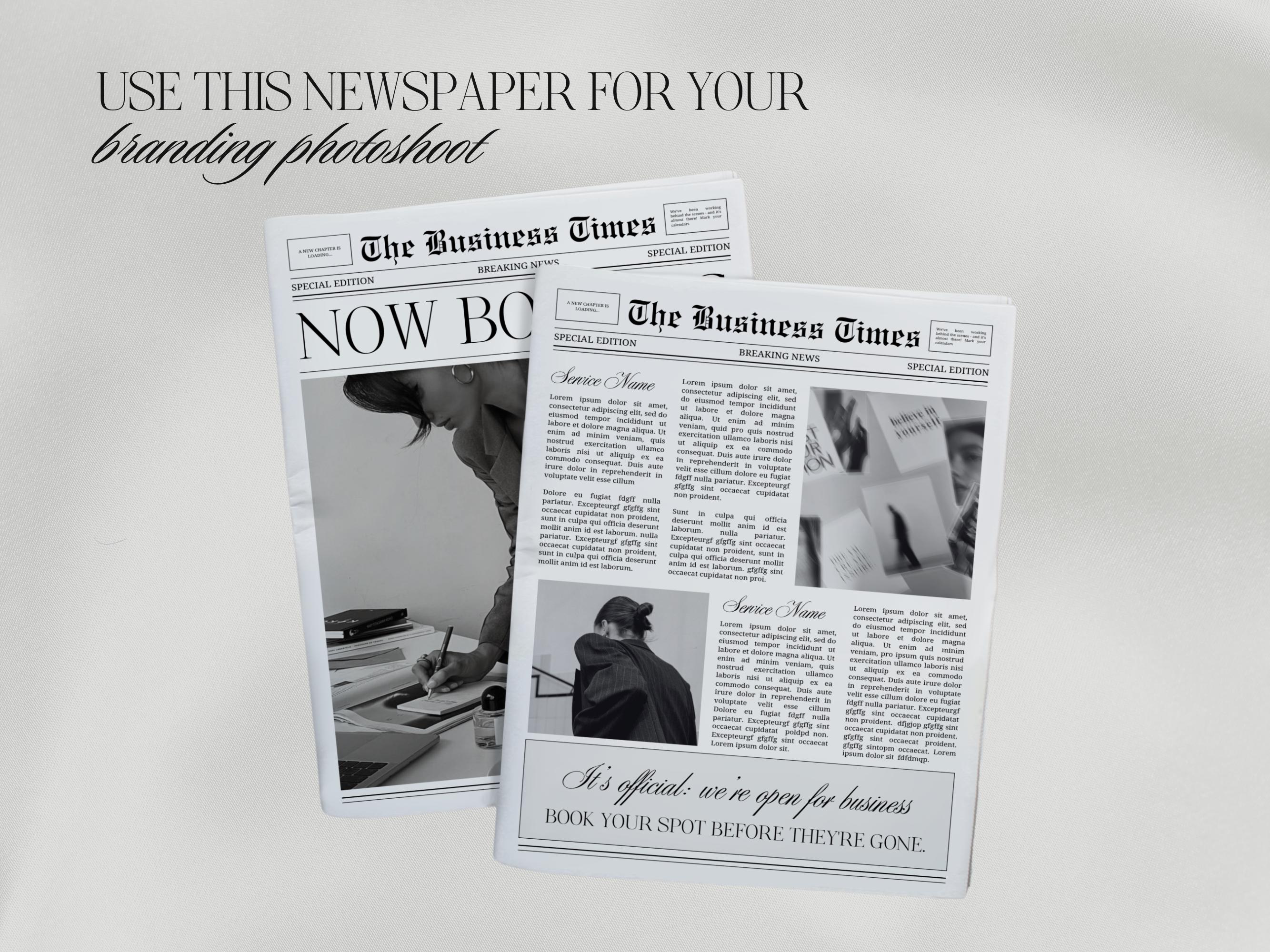 2 Page Canva Newspaper Template for Business Launch, Business ...
