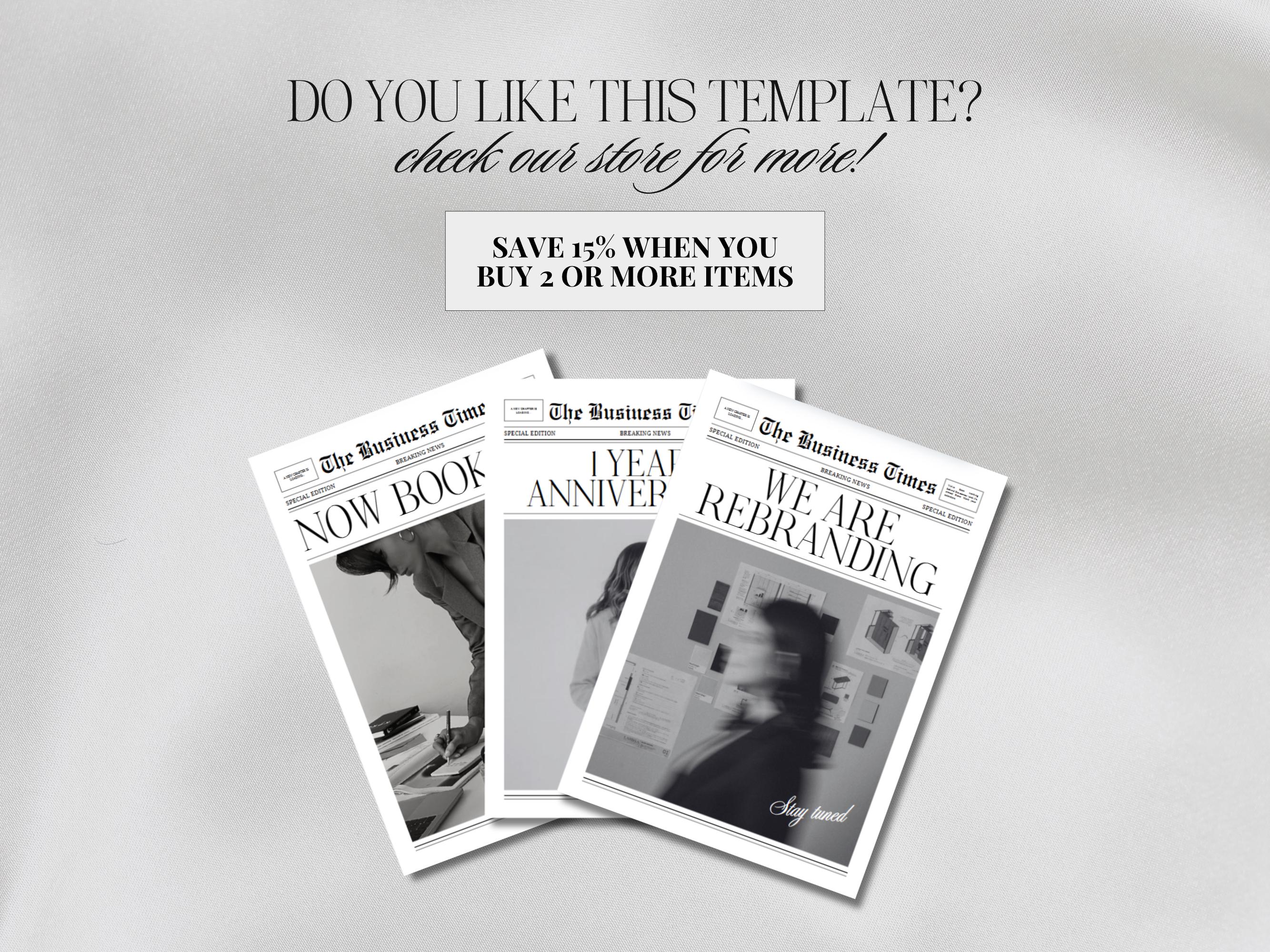 Canva Business Newspaper Template, 2 Page Newspaper Template, Business ...