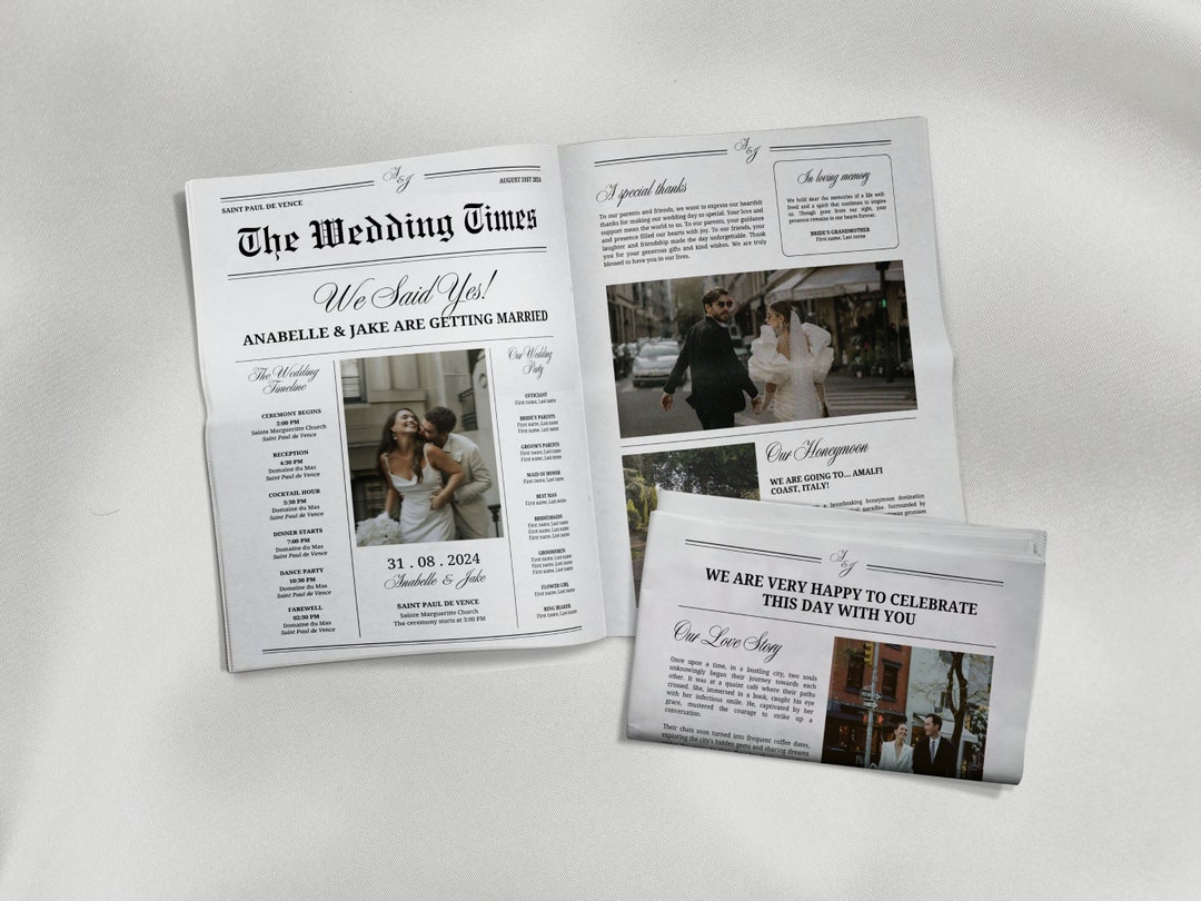 Newspaper Wedding Template, Customizable Wedding Newspaper, Multiple ...