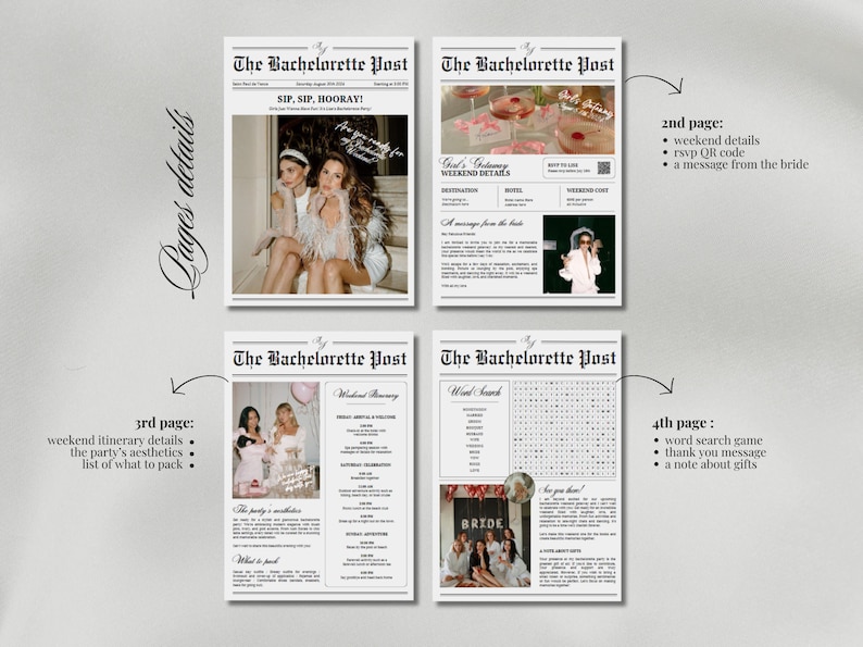 Editable Bachelorette Itinerary Newspaper Template, Bachelorette Party ...