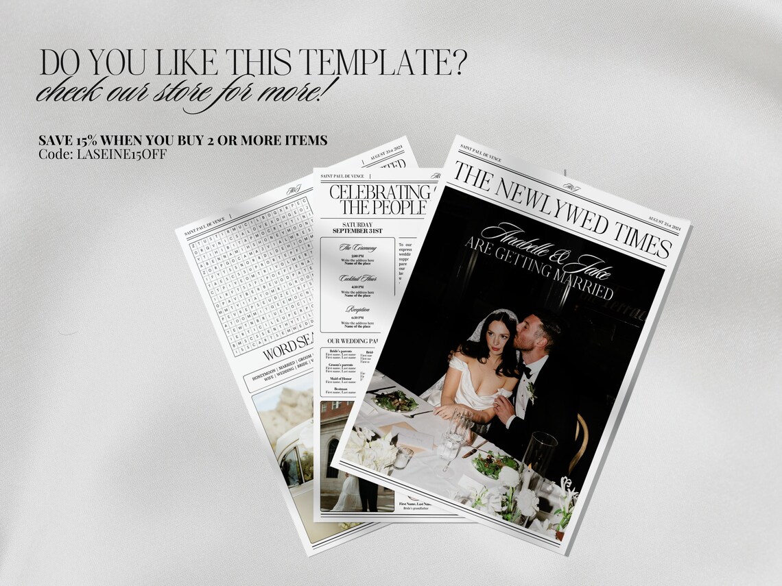Newspaper Wedding Template, Customizable Wedding Newspaper, Multiple ...