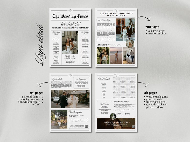 Newspaper Wedding Template, Customizable Wedding Newspaper, Multiple ...