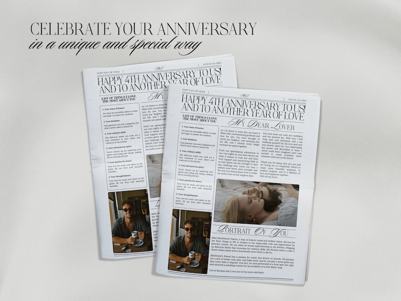Anniversary Newspaper Template Newspaper Anniversary Gift for Boyfriend ...