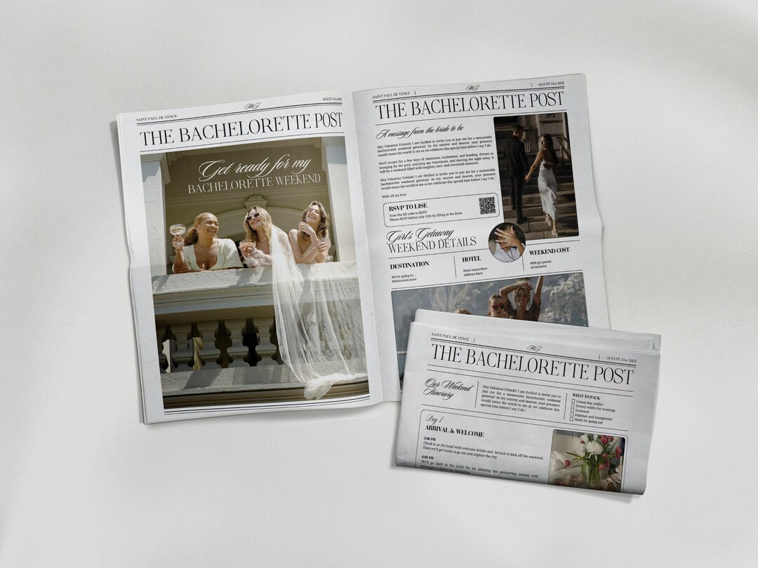 Bachelorette Itinerary Newspaper Template, Editable Bachelorette ...