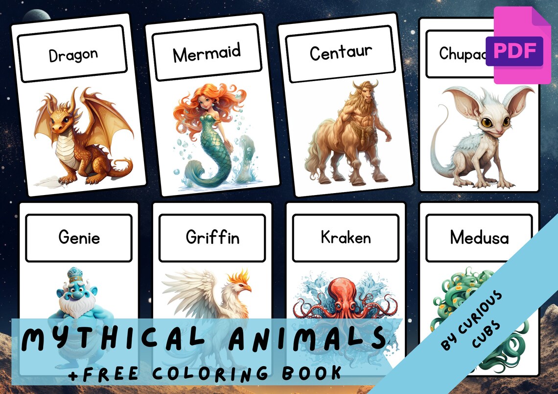 MYTHICAL ANIMALS • 13 Printable Flashcards, Teaching Learning Resources ...