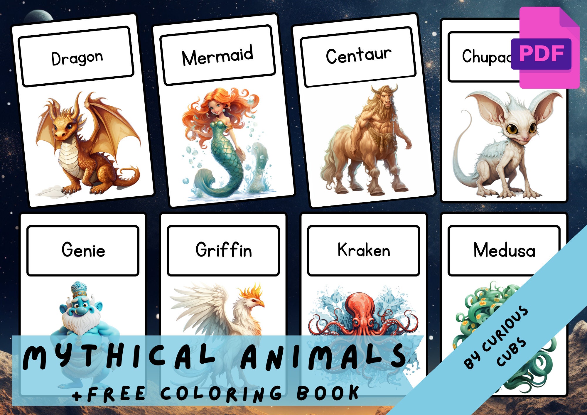 MYTHICAL ANIMALS 13 Printable Flashcards Teaching Learning - Etsy