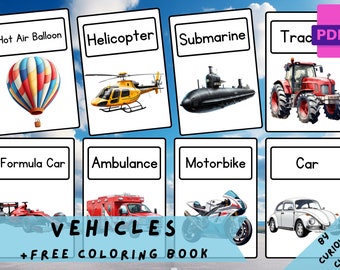 Real VEHICLES, 24 Montessori Cards, Flash Cards, PDF Printable ...