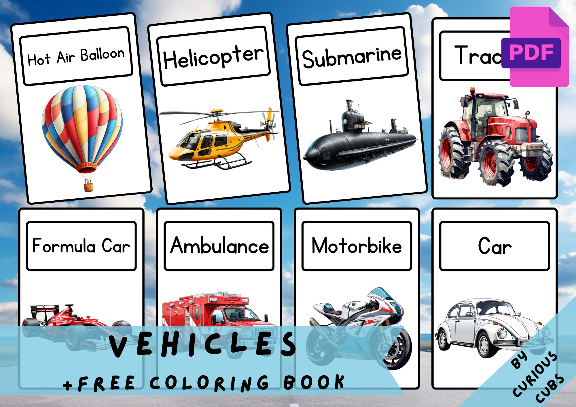 VEHICLES 24 Montessori Cards Flash Cards Nomenclature Flashcards Pdf ...