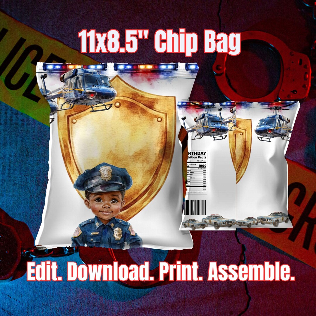 Police Birthday Chip Bag: Editable Party Favor (digital Download) - Etsy