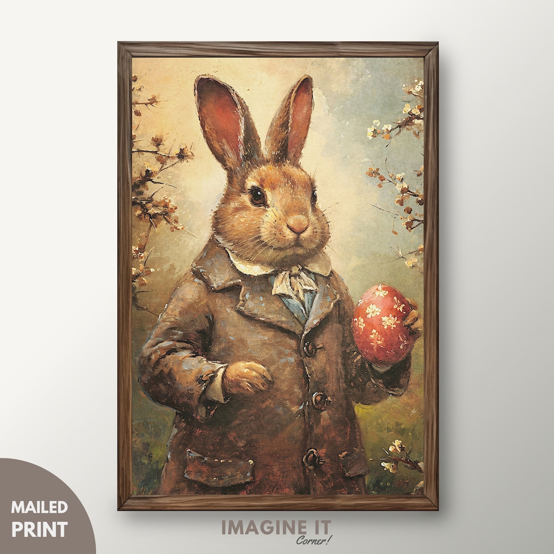Victorian Easter Bunny Wall Art Print Vintage Animal Portrait Quirky ...