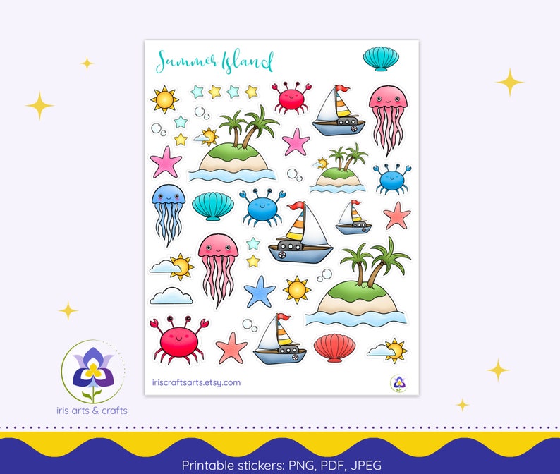 Summer Island Stickers Printable Planner Stickers Instant - Etsy
