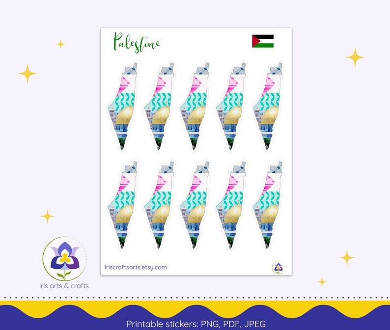 Printable Palestine Map Stickers, Instant Download, Bullet Journal, Al ...
