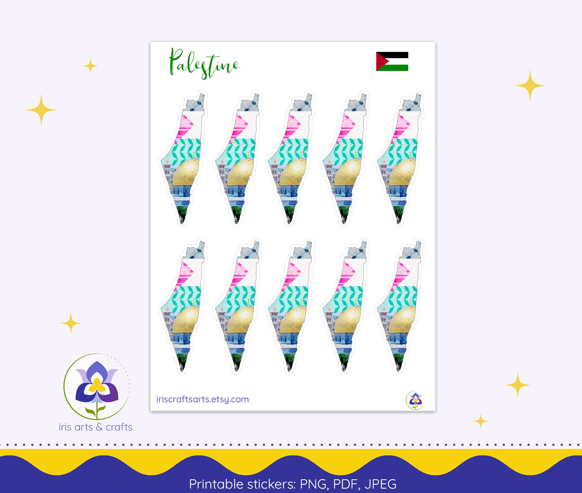 Printable Palestine Map Stickers, Instant Download, Bullet Journal, Al ...