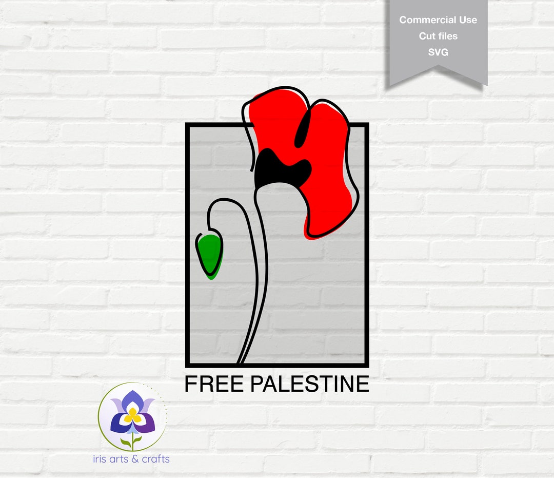 Free Palestine With Red Poppy Flower SVG, Cut File, T-shirt Design ...