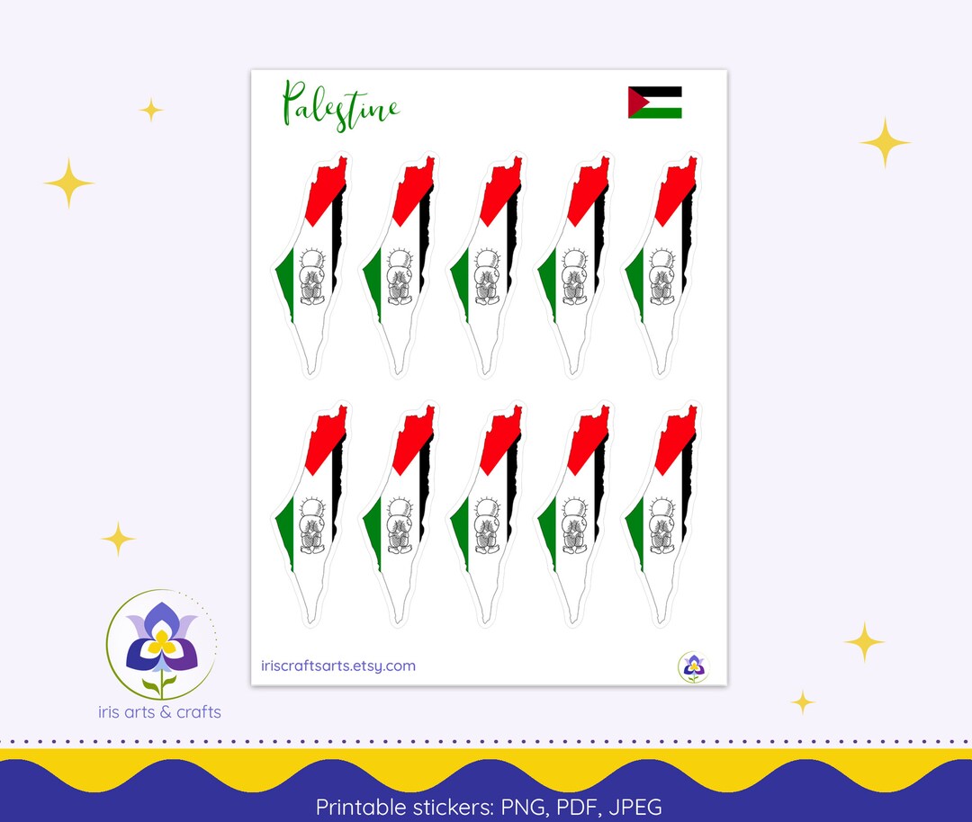 Printable Palestine Map Stickers, Instant Download, Bullet Journal ...