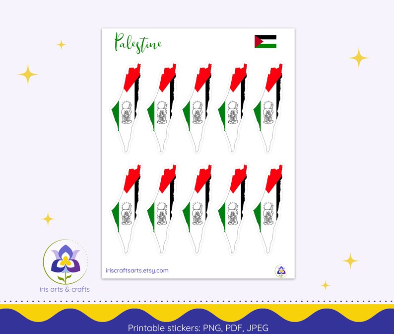 Printable Palestine Map Stickers, Instant Download, Bullet Journal ...