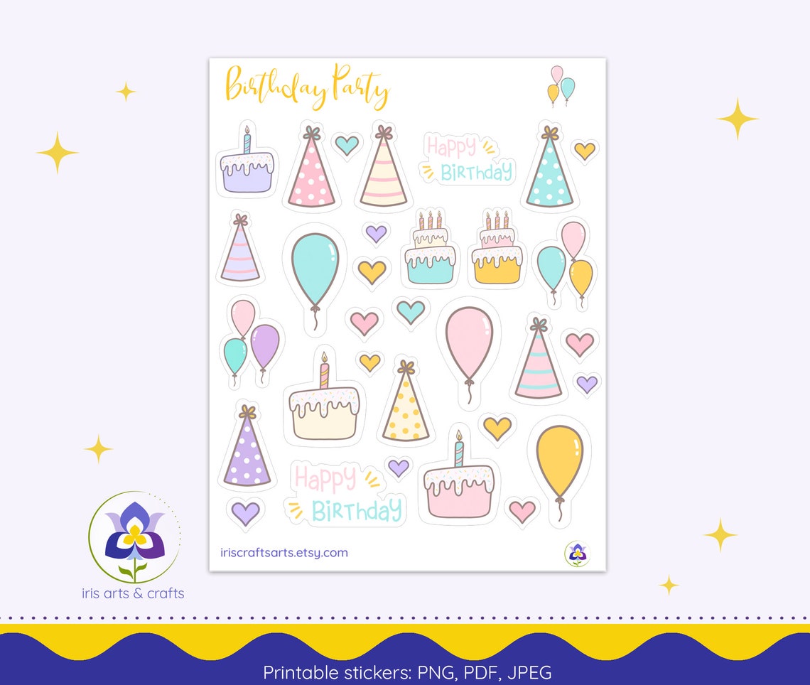 Happy Birthday Sticker Sheet, Printable Planner Stickers, Instant ...