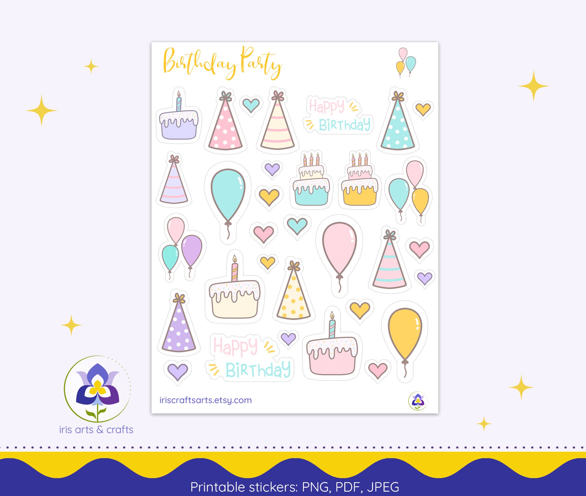 Happy Birthday Sticker Sheet, Printable Planner Stickers, Instant ...
