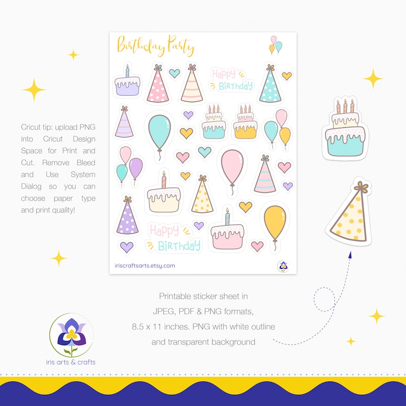Happy Birthday Sticker Sheet, Printable Planner Stickers, Instant ...